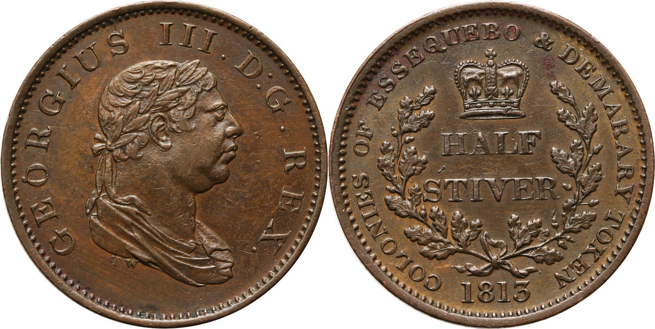 Essequibo & Demerary 1/2 Stiver 1813 Vorzüglich+ / Vorzüglich | MA-Shops