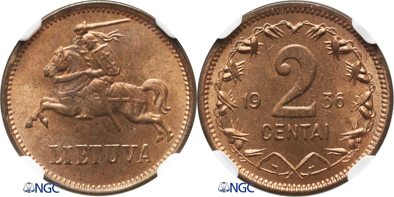 Lithuania 2 Centai 1936 Republic NGC MS 65 RB | MA-Shops
