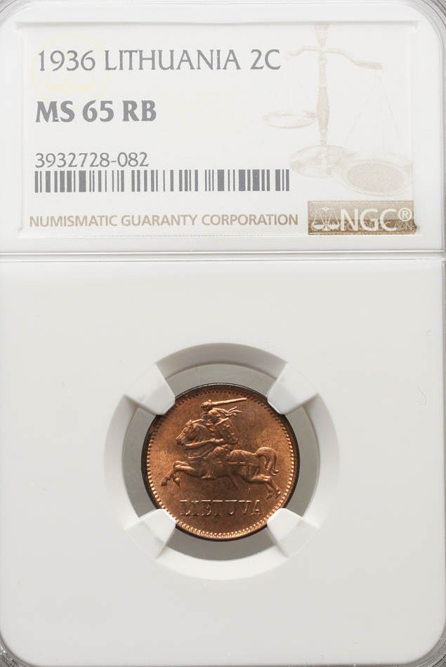 Lithuania 2 Centai 1936 Republic NGC MS 65 RB | MA-Shops