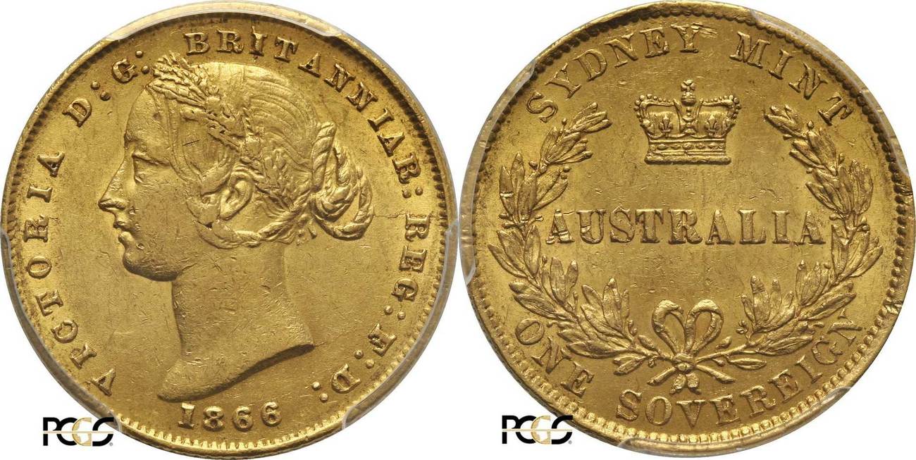 Australia Sovereign 1866 Sydney PCGS AU 58 | MA-Shops