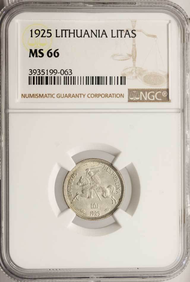 Lithuania 1 Litas 1925 Mare Variety, Rare Top Condition NGC MS 66 | MA ...