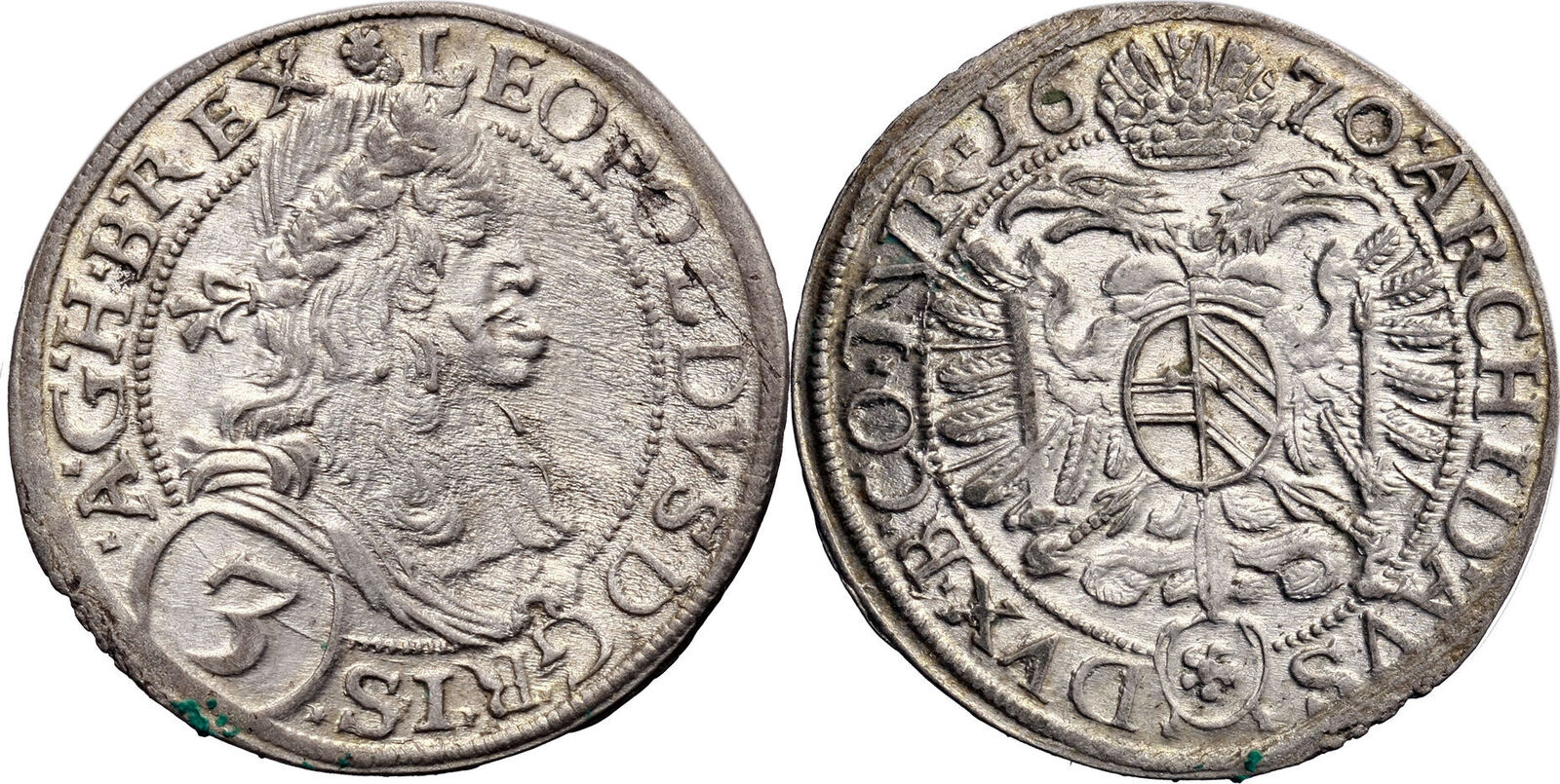 Austria (Holy Roman Empire) 3 Kreuzer 1670 Leopold I, Vienna Mint vz+ | MA-Shops