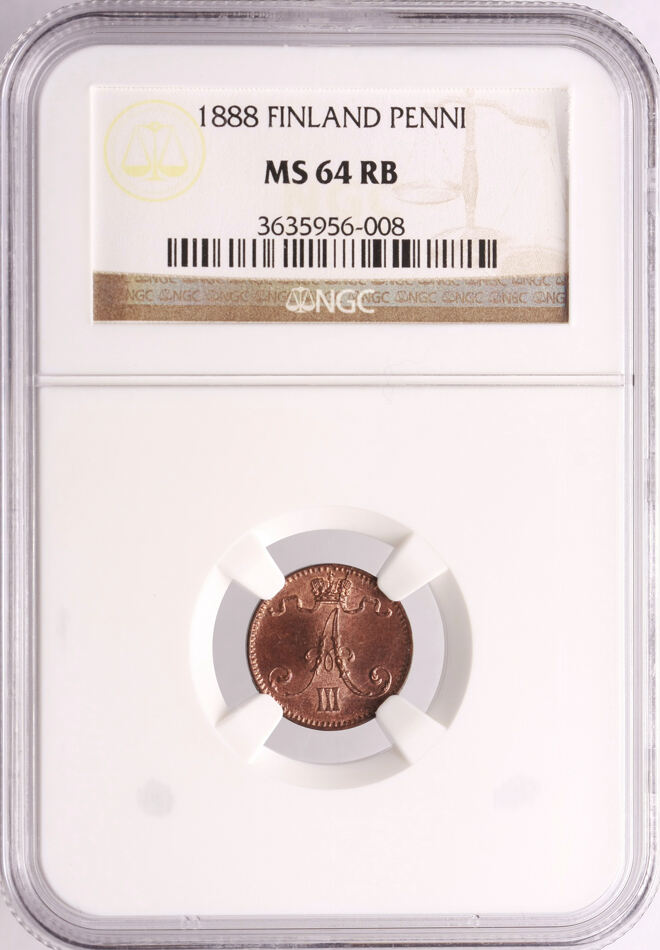 Finland 1 Penni 1888 Russian Occupation - Alexander III NGC MS 64 RB | MA-Shops
