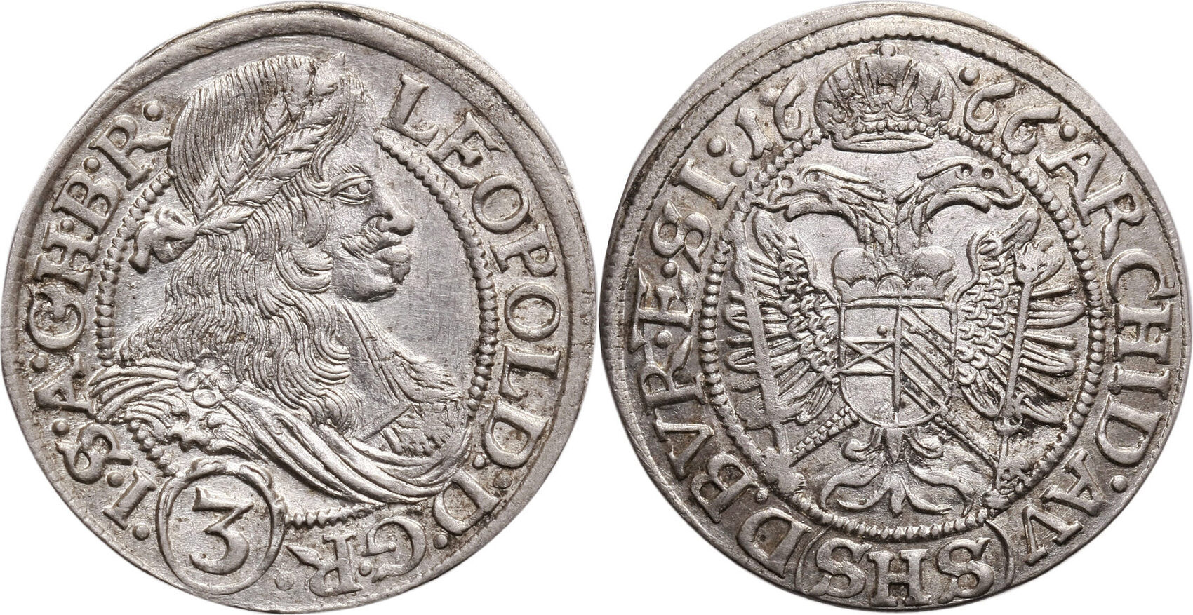 Austria / Silesia 3 Kreuzer 1666 SHS Breslau Mint, Leopold I vz-st | MA-Shops