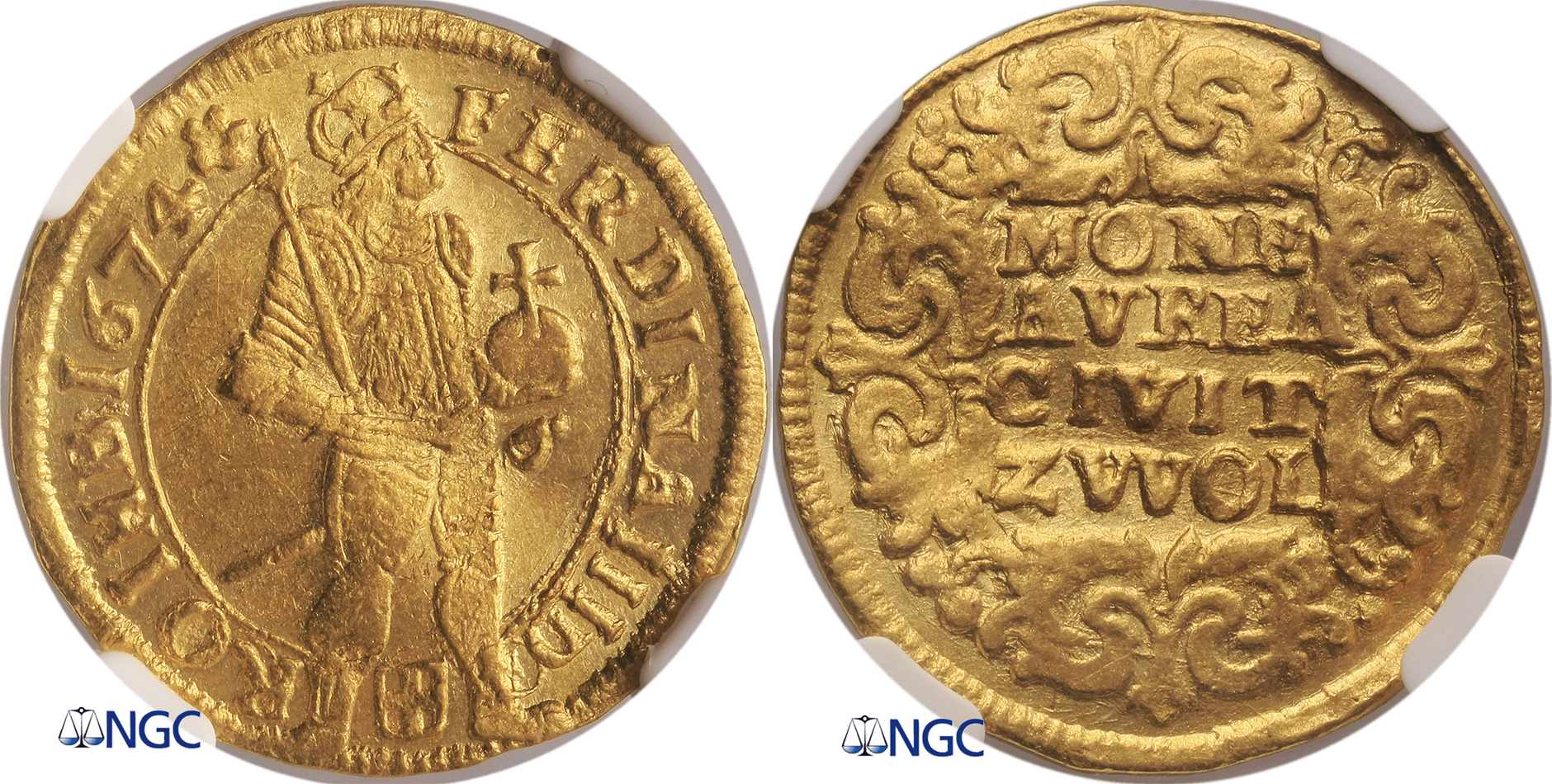 Netherlands - Zwolle Ducat (Dukaat) 1674 with name Fardina III NGC MS ...