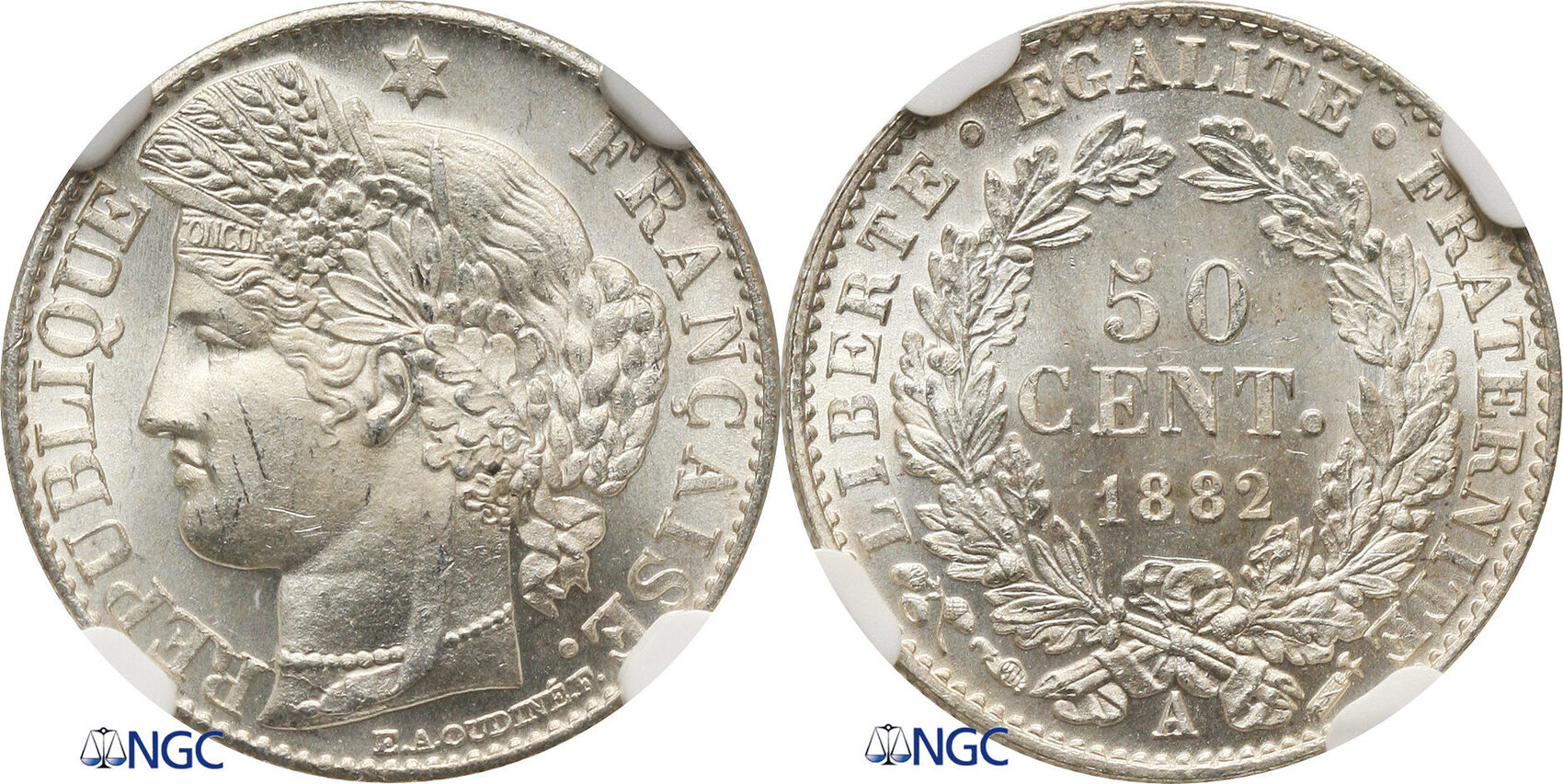 France 50 Centimes 1882 A NGC MS 63+ | MA-Shops