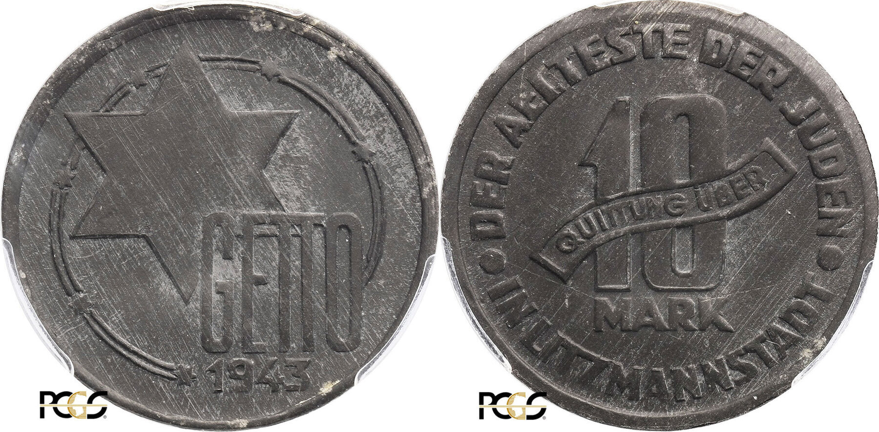 Ghetto in Lodz 10 Mark 1943 PCGS AU Details | MA-Shops