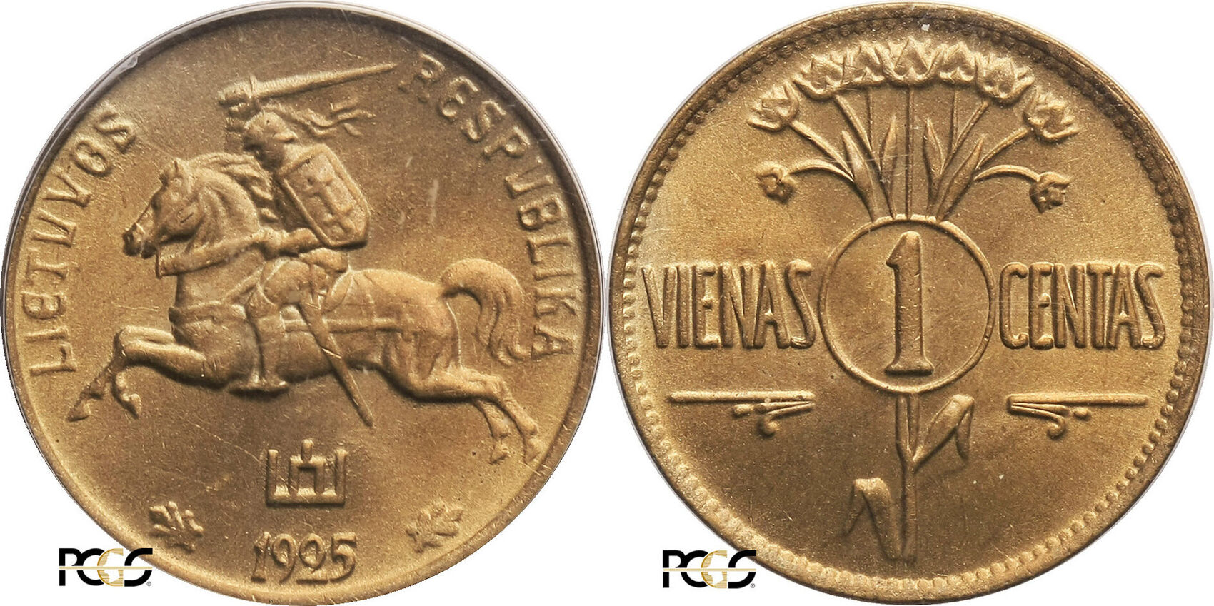 Lithuania 1 Centas 1925 PCGS MS 66 | MA-Shops