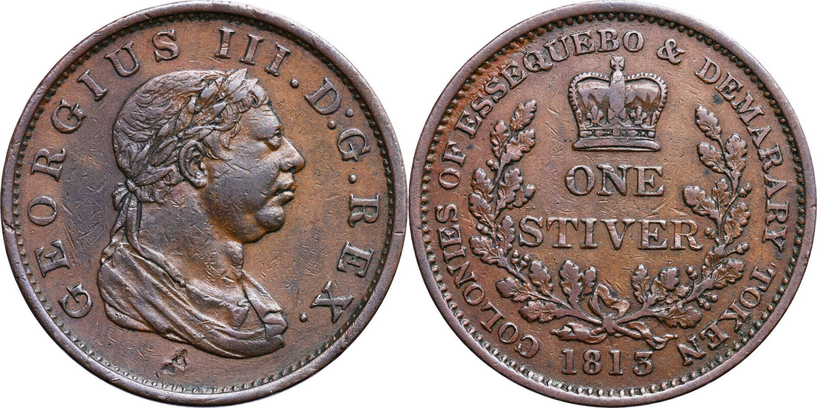 Essequibo & Demerary Stiver 1813 George III Sehr Schön | MA-Shops