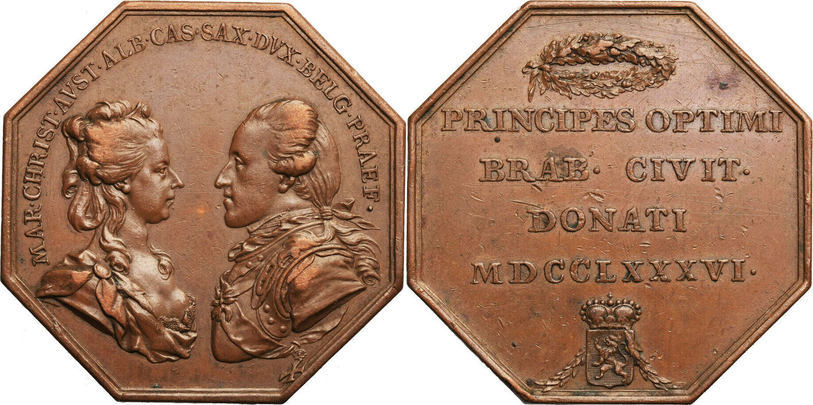 Austrian Netherlands Octagonal Br Medal 1786 Brabant SS+ | MA-Shops