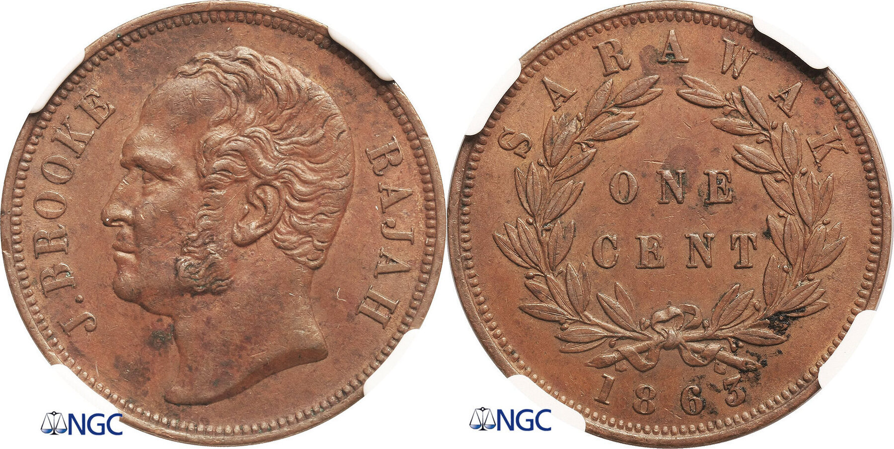 Sarawak 1 Cent 1863 James Brooke, Rajah NGC MS 61 | MA-Shops