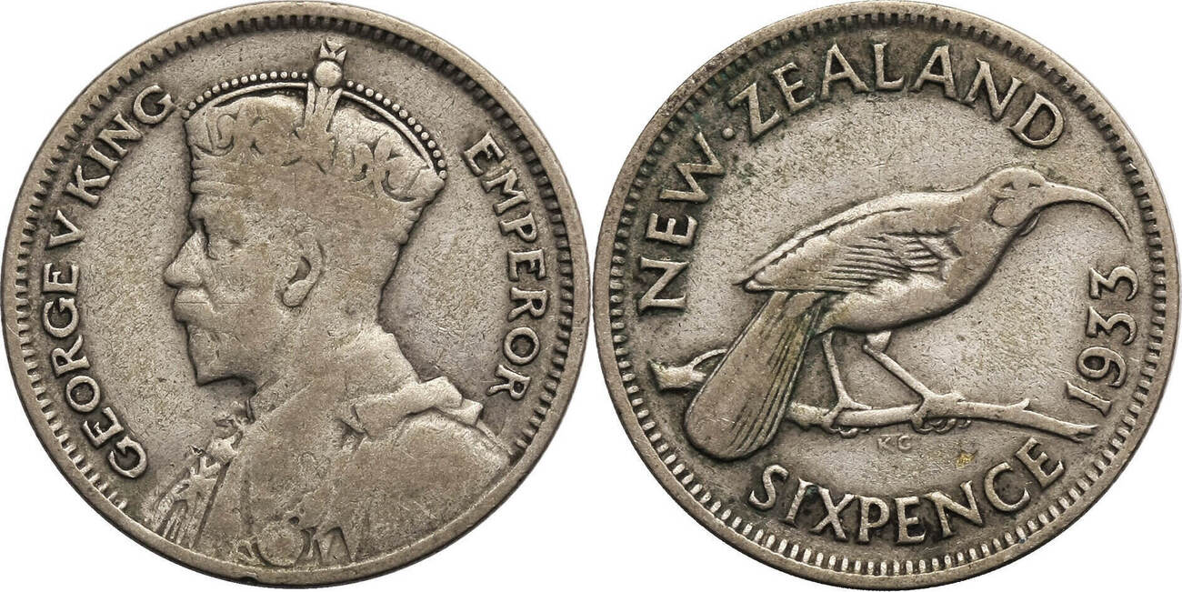 New Zealand 6 Pence 1933 George V Schön / fast Sehr Schön | MA-Shops