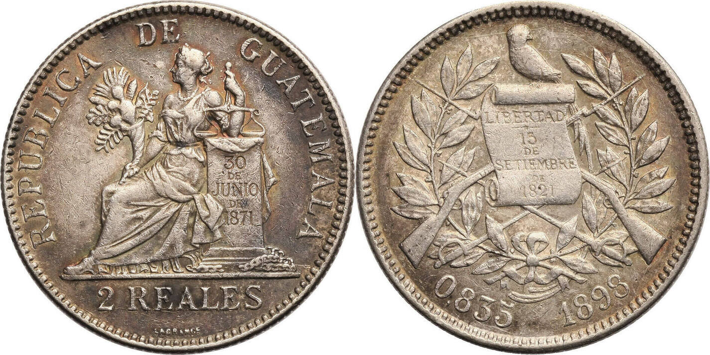 Guatemala 2 Reales 1898 fast VZ | MA-Shops