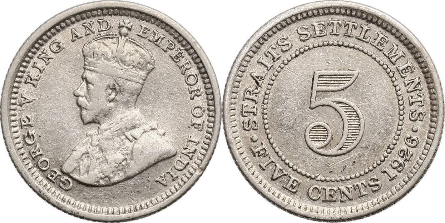 Malaya, Straits Settlements 5 Cents 1926 George V Sehr Schön | MA-Shops