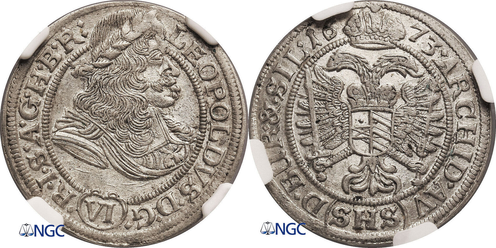 Austria / Silesia 6 Kreuzer 1673 SHS Breslau mint, Leopold I NGC MS 64 | MA-Shops