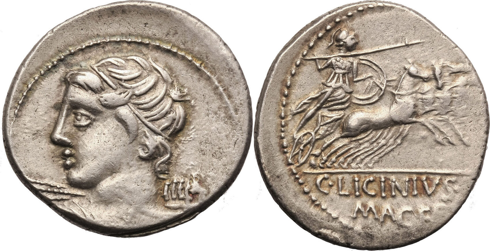 The Roman Republic AR Denarius 84 BC C. Licinius L. f. Macer ss-vz | MA ...