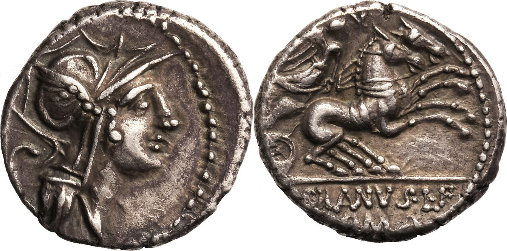 The Roman Republic AR Denarius 91 BC D. Iunius Silanus L f fast VZ | MA ...