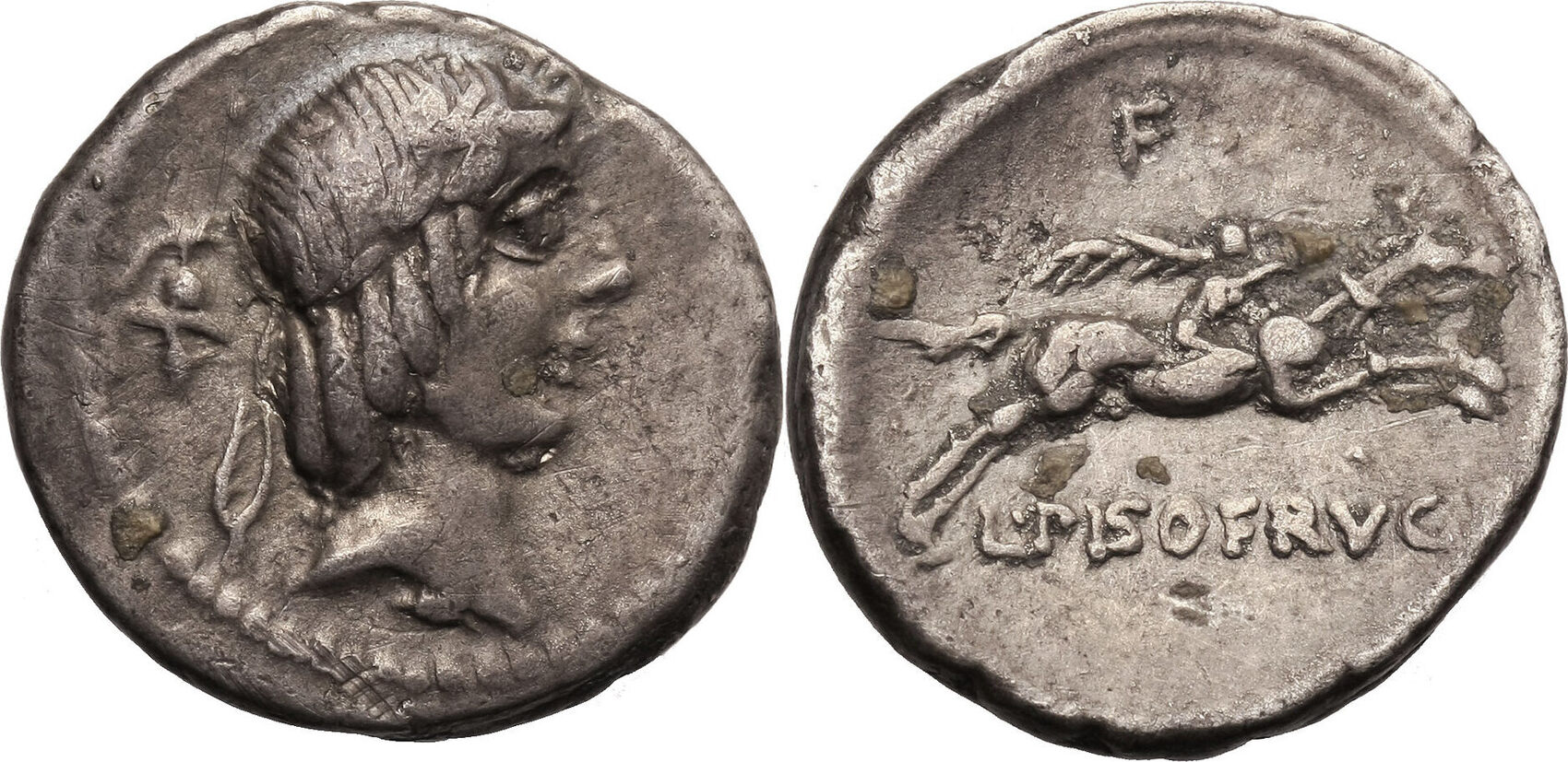 The Roman Republic AR Denarius 90 BC C. Calpurnius Piso Frugi Sehr ...