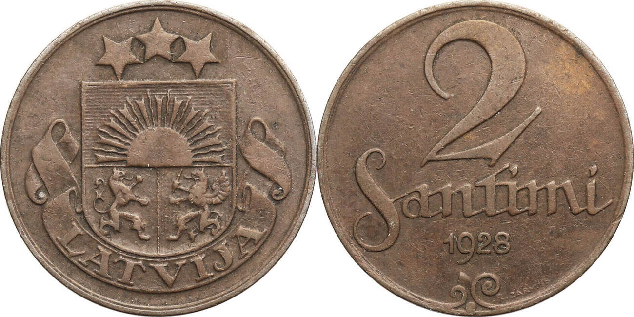 Latvia, First Republic 1918-1938 2 Santimi 1928 Sehr Schön | MA-Shops