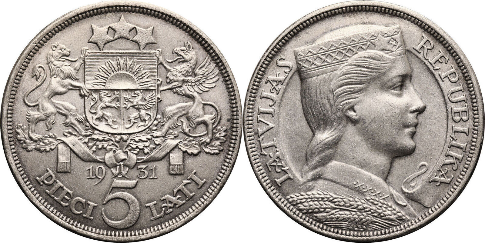 Latvia, First Republic 1918-1938 5 Lati 1931 VZ+ | MA-Shops