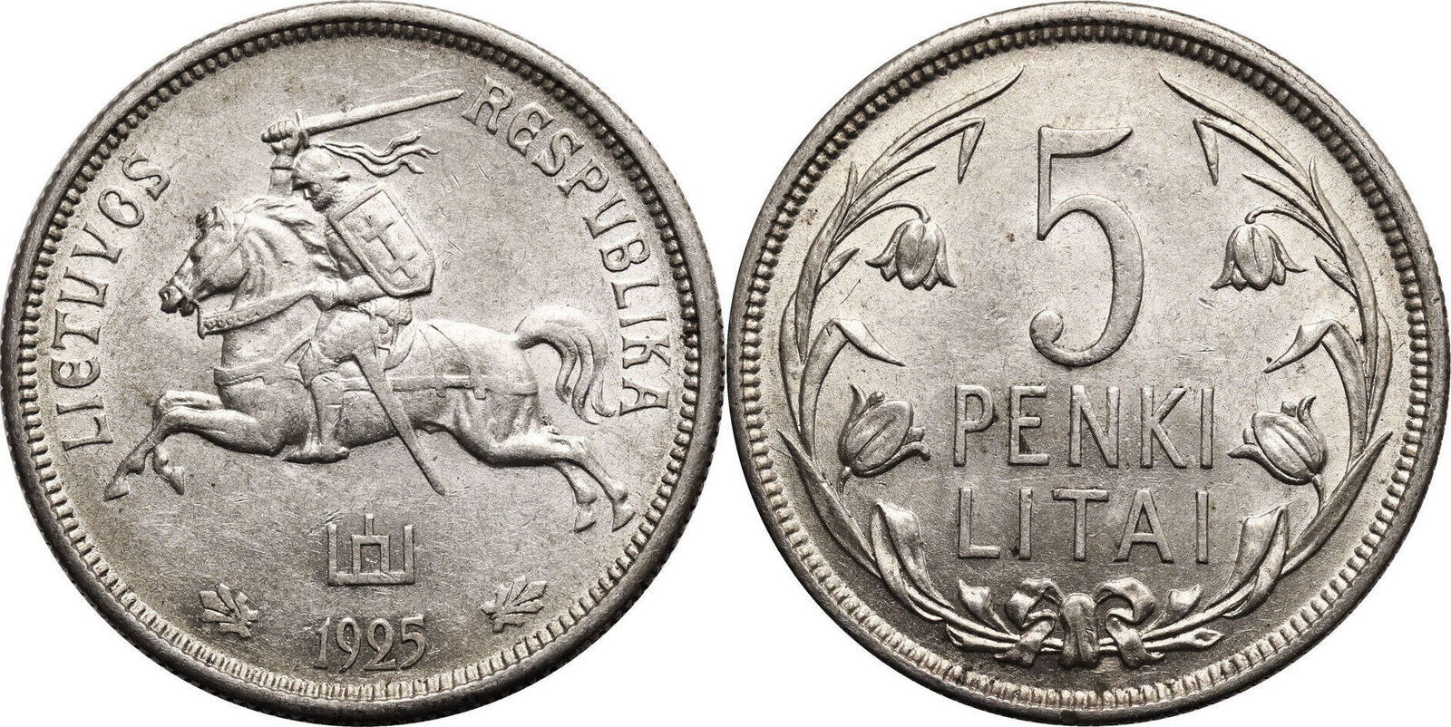 Lithuania, First Republic 1918-1940 5 Litai 1925 Basanavicius VZ+ | MA ...