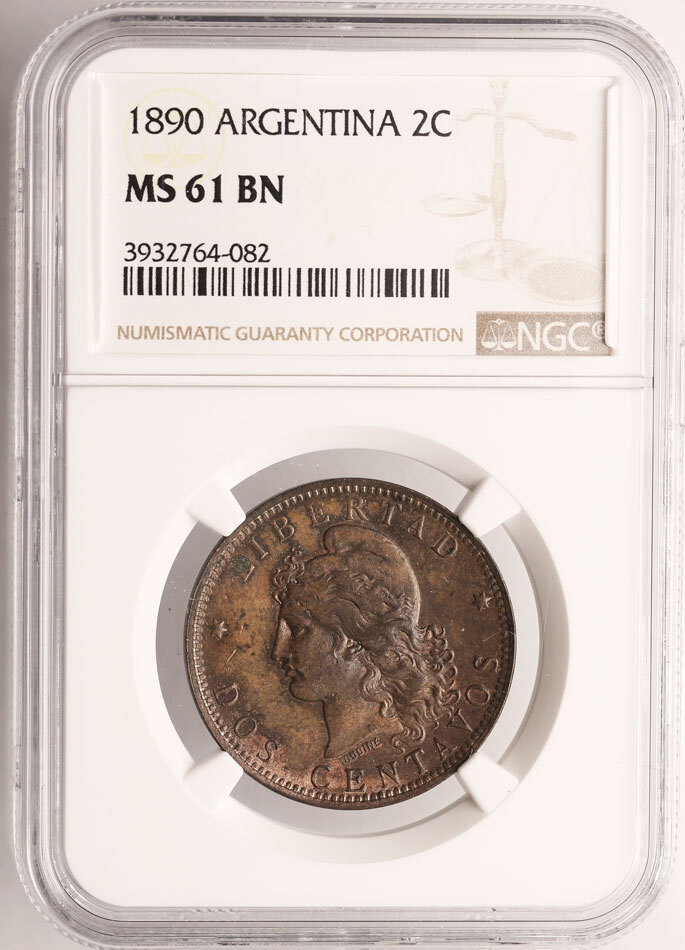 Argentina 2 Centavos 1890 NGC MS 61 BN | MA-Shops