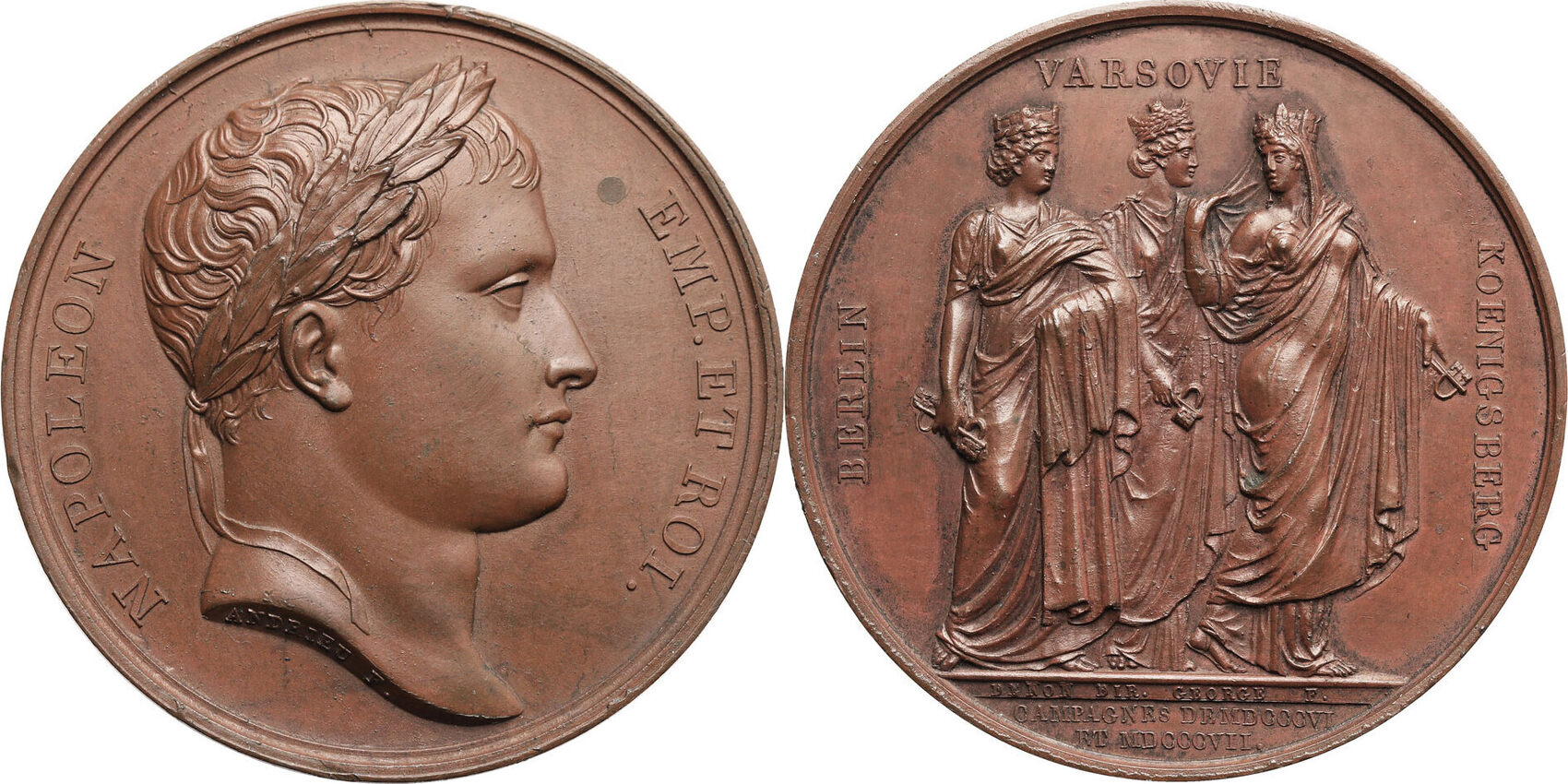 France. Napoleon I Bronze Medal 1806-1807 Berlin, Warsaw and Königsberg ...