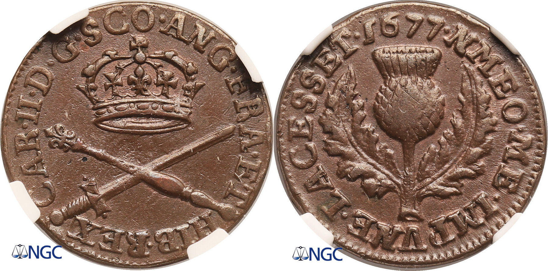 Scotland, Charles II Turner or Bodle - Twopence 1677 NGC AU 55 BN | MA ...