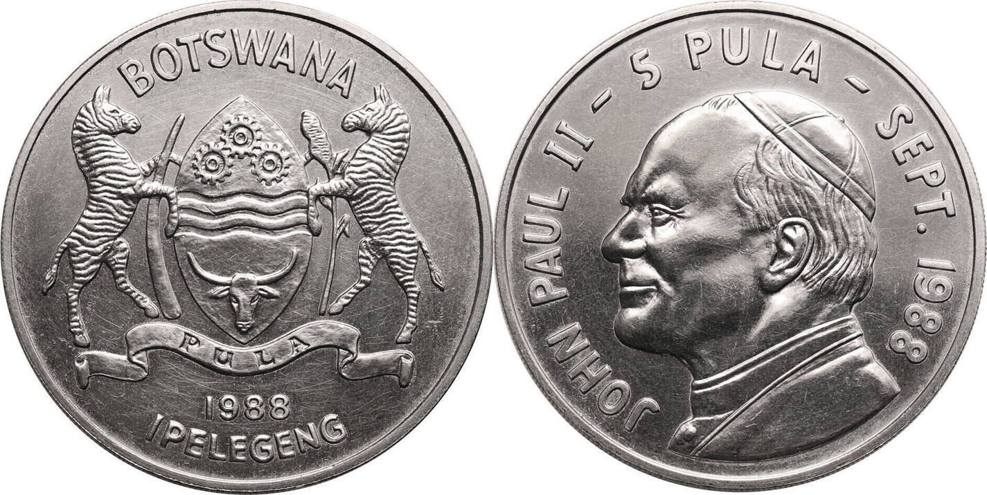 Botswana 5 Pula 1988 Pope's John Paul II Visit fast VZ | MA-Shops