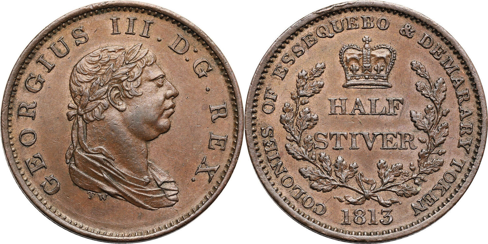 Essequibo & Demerary 1/2 Stiver 1813 George III vz | MA-Shops