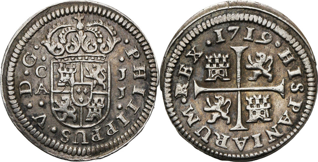 Spain 1/2 Real 1719 Cuenca JJ, Philip V 1700-1746 Vorzüglich | MA-Shops