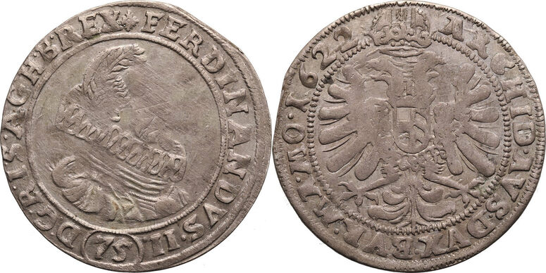Austria (Holy Roman Empire) 1/2 Kipperaler / 75 Kreuzer 1622 Brünn ...