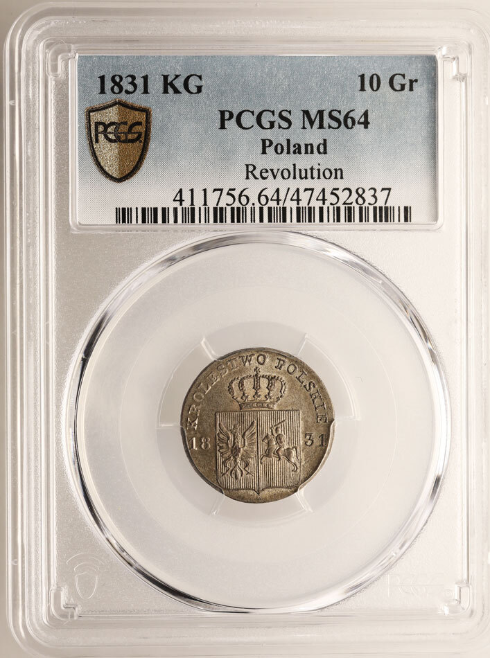 Poland. Revolution 1830-1831 10 Groszy 1831 Eagle's legs bent PCGS MS ...