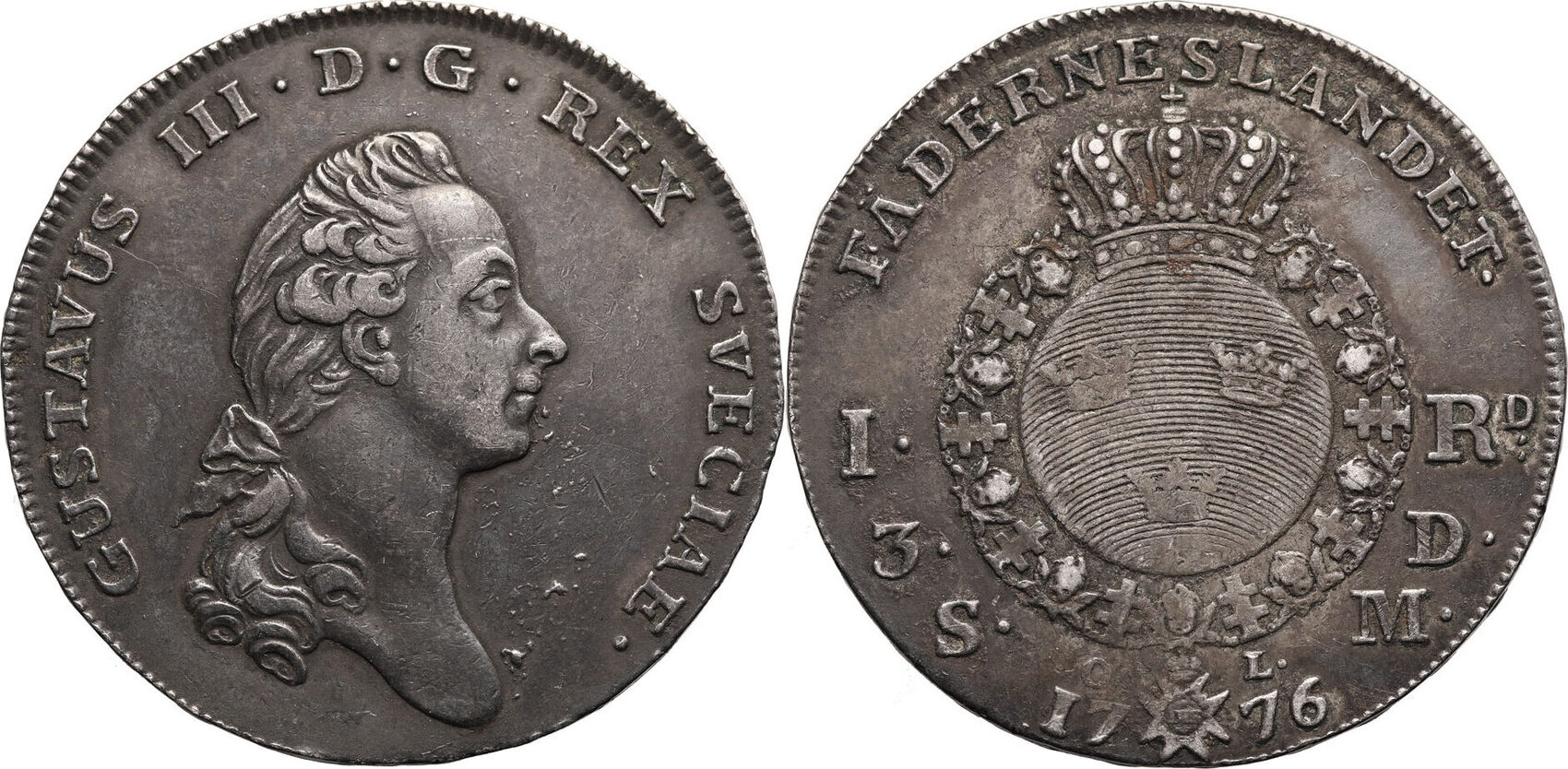 Sweden, Gustav III 1771-1792 Riksdaler (3 Daler Silvermynt) 1776 OL ...