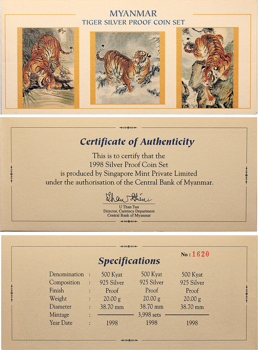 Myanmar 3 x 500 Kyat 1998 Year of the Tiger PP | MA-Shops