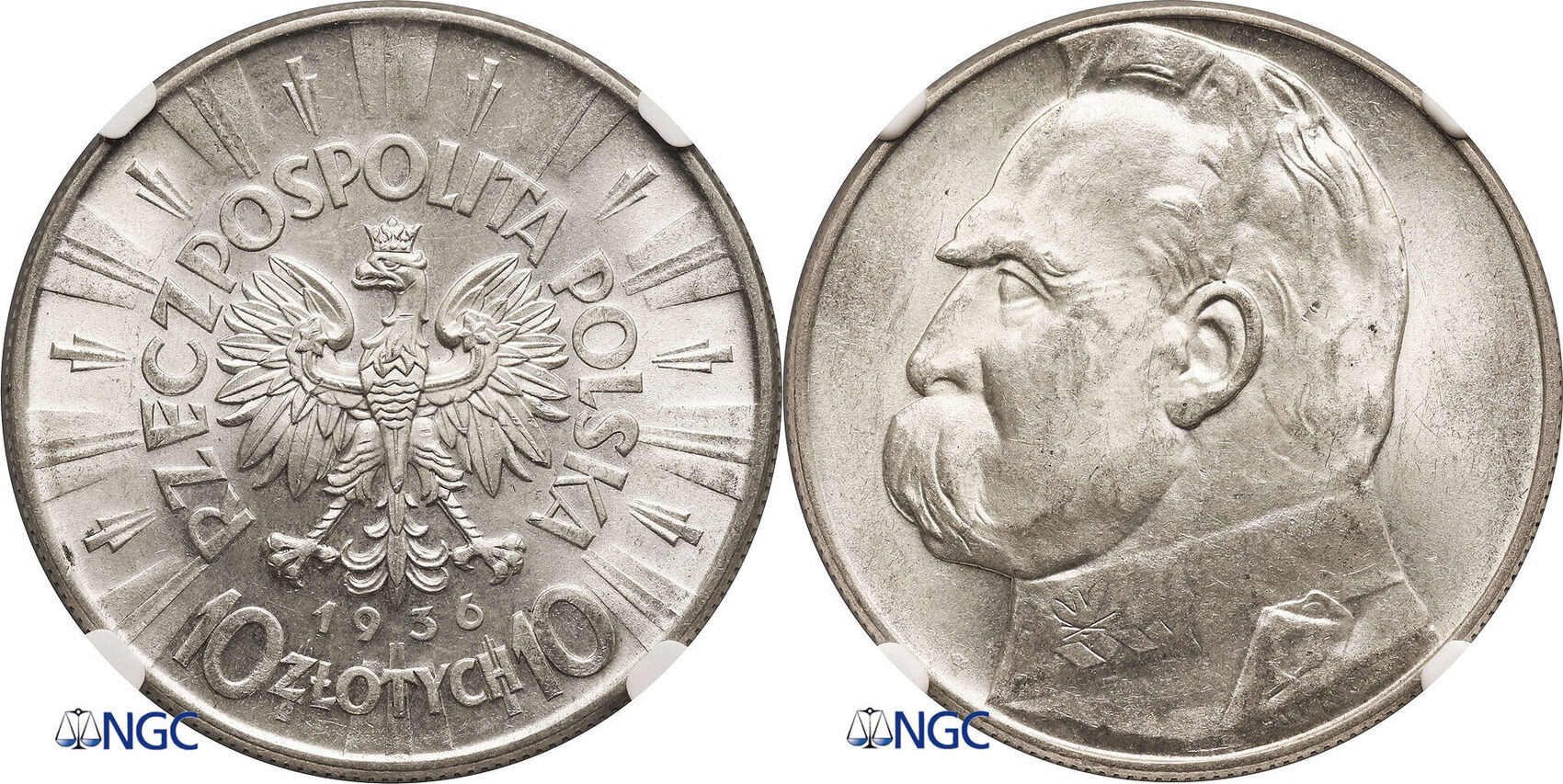 Poland 10 Zlotych 1936 Jozef Pilsudski NGC MS 61 | MA-Shops