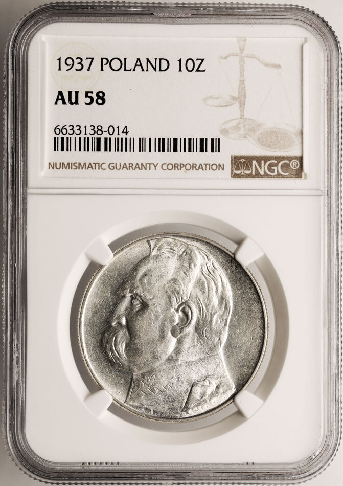 Poland 10 Zlotych 1937 Jozef Pilsudski NGC AU 58 | MA-Shops