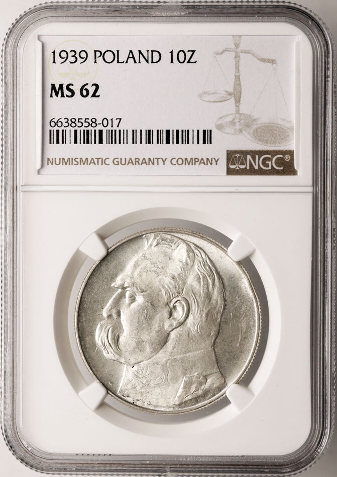 Poland 10 Zlotych 1939 Jozef Pilsudski NGC MS 62 | MA-Shops