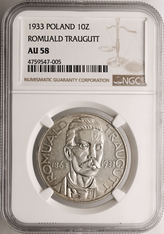 Poland 10 Zlotych 1933 Romuald Traugutt NGC AU 58 | MA-Shops
