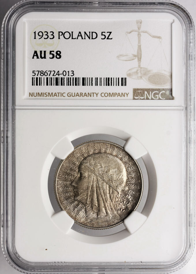 Poland 5 Zlotych 1933 NGC AU 58 | MA-Shops