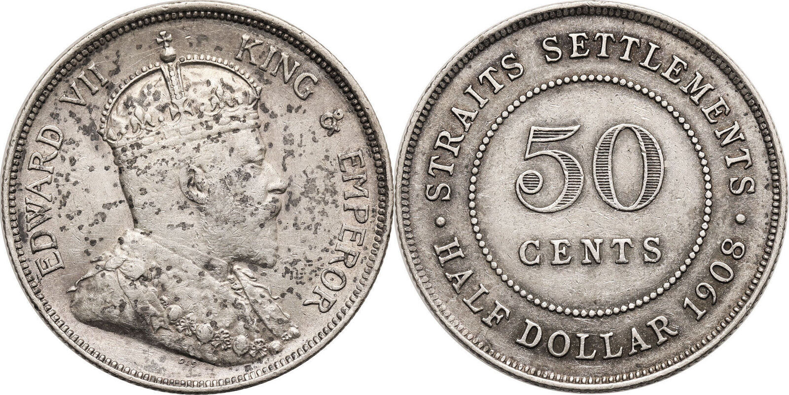 Malaya, Straits Settlements 50 Cents 1908 Edward VII ss+ | MA-Shops
