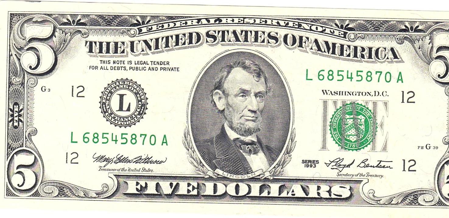 5 Dollar 5 Dollars USA 1993 Serie Lincoln II | MA-Shops