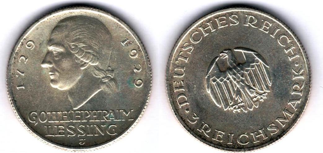 Deutschland 3 Mark LESSING 1929 J! Fast Stempelglanz | MA-Shops