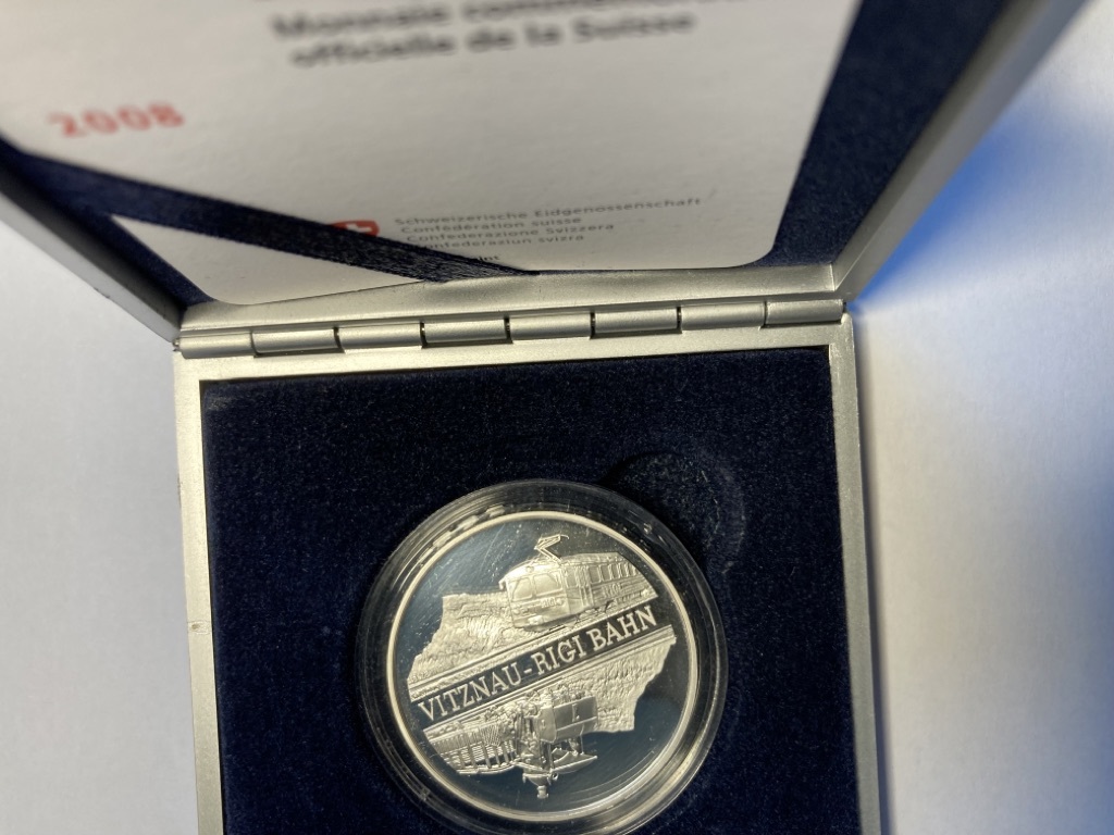 Schweiz 20 Franken 20 Fr. VITZNAU-RIGI-BAHN in PP 2008 original PP mit Etui + Zerti Polierte ...