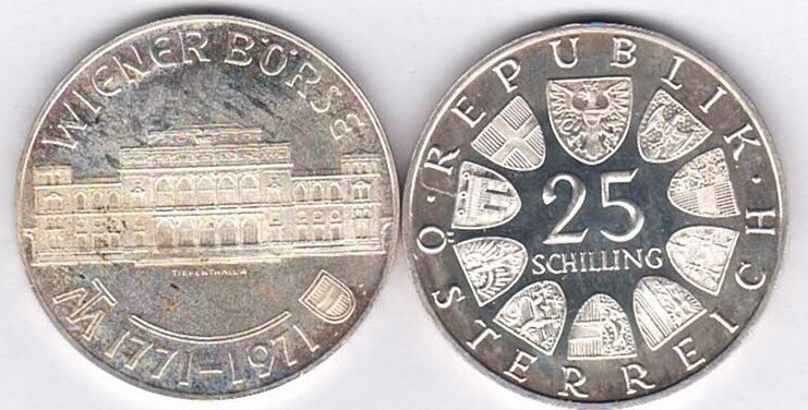Österreich 25 Schilling 1971 25 öS WIENER BÖRSE PP Polierte Platte | MA ...