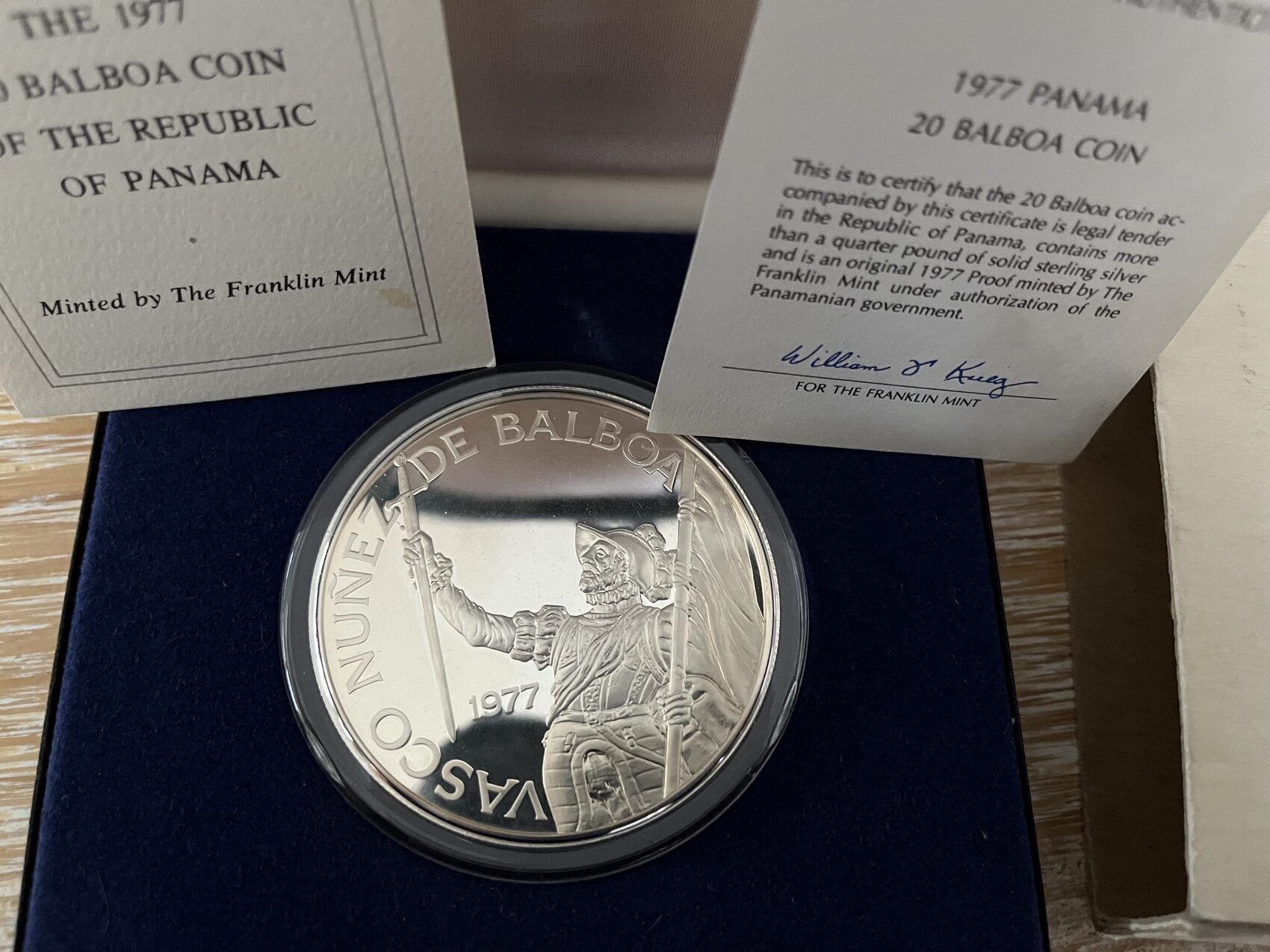 PANAMA 20 Balboas VASCO NUNEZ de Balboa ORIGINAL PP 1977 SILBER 130 g ...