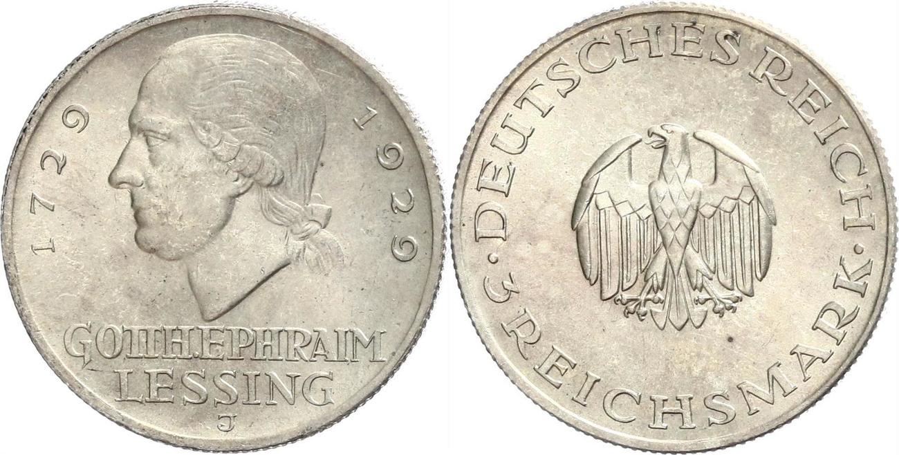 Deutschland 3 Mark LESSING 1929 J! Stempelglanz | MA-Shops