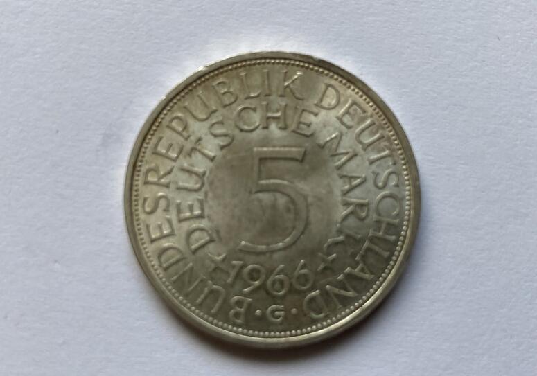 Deutschland 5 DM J. 387 Kursmünze 1966 G in fast Stempelglanz | MA-Shops