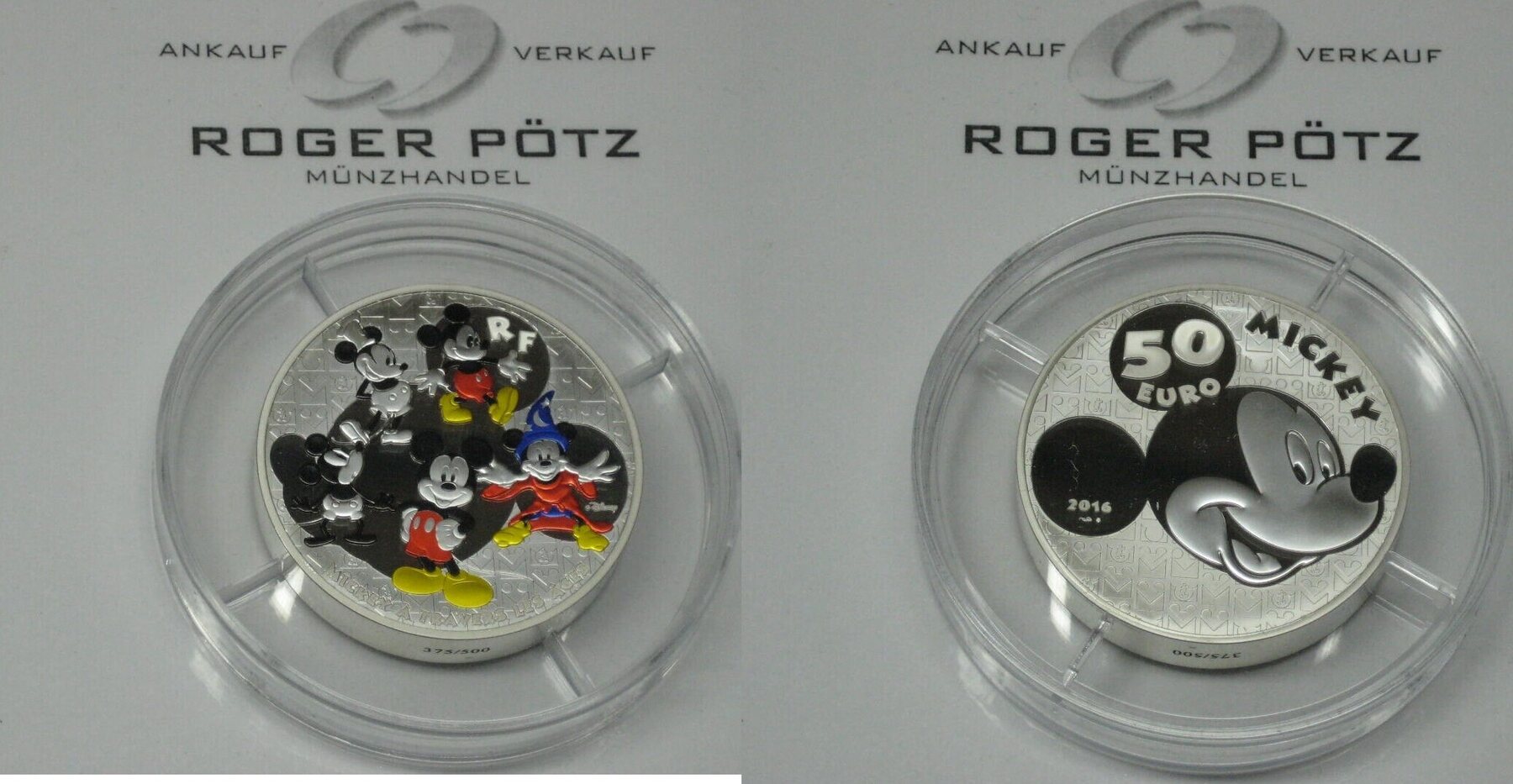 FRANKREICH 50 Euro 2016 Mickey Mouse 5 Unzen Silber coloriert PP ...