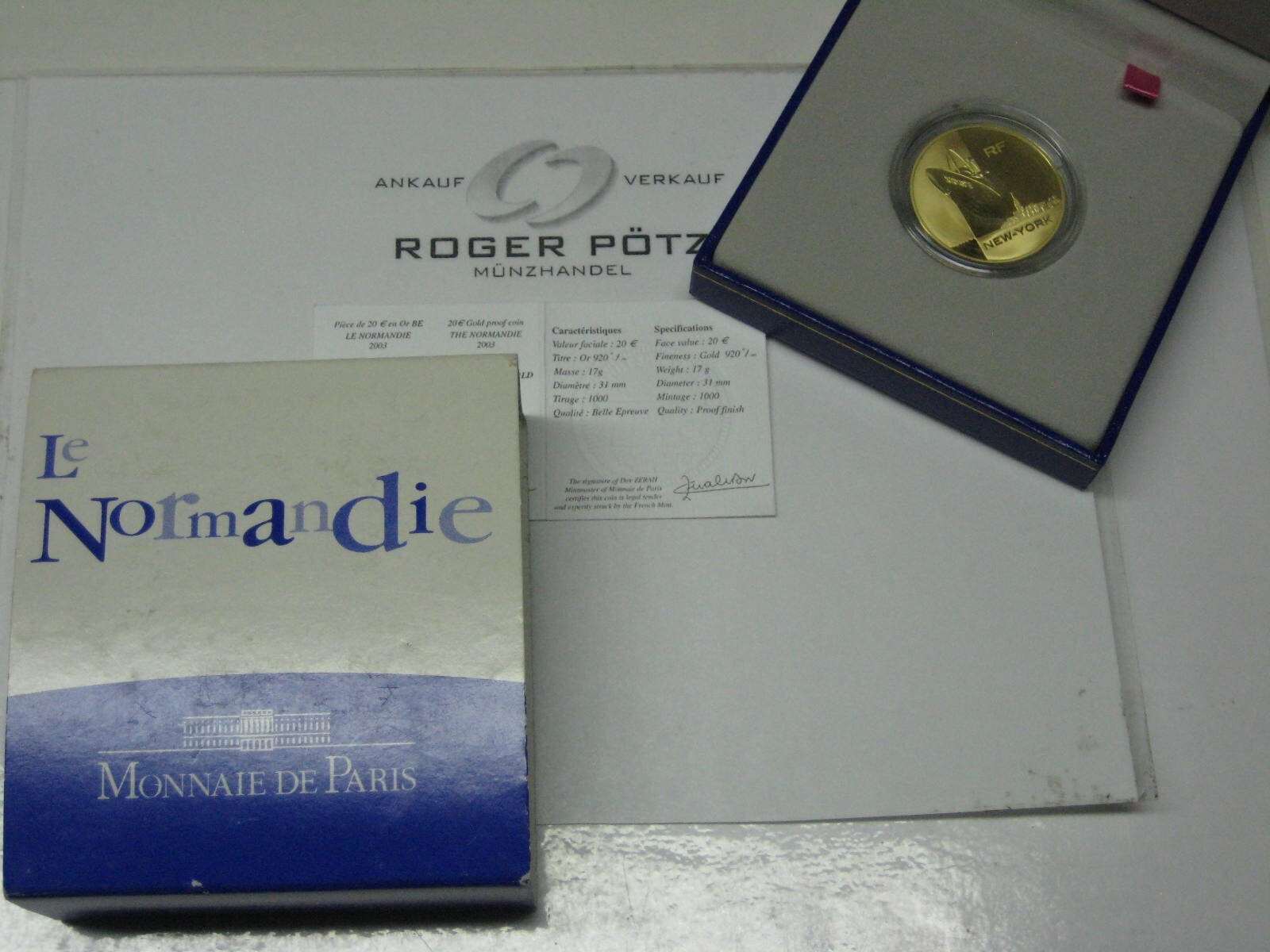 20 Euro Gold Weltreisen Normandie Frankreich 2003 PP MA Shops 20-euro-gold-weltreisen-normandie-frankreich-2003-pp-ma-shops